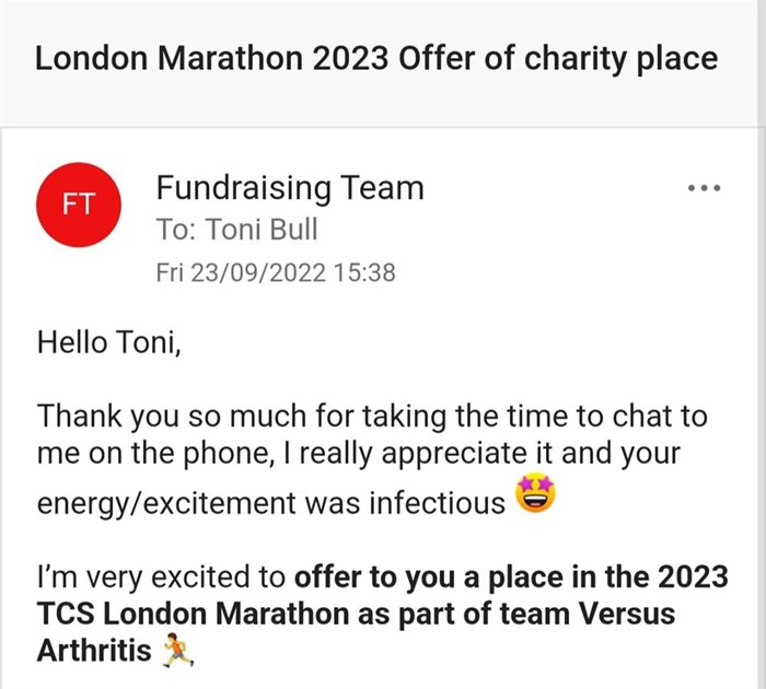 Toni Bull is fundraising for Arthritis UK