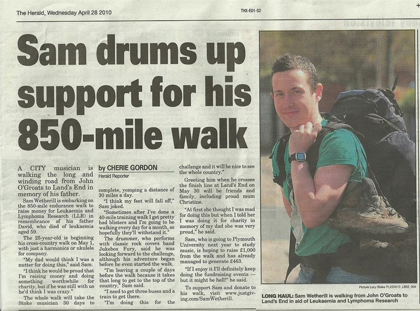 Sam Wetherill is fundraising for Blood Cancer UK