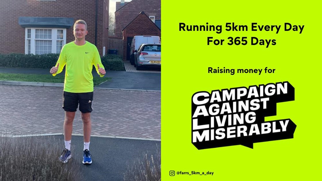 Dominic Farr is fundraising for CALM (Campaign Against Living Miserably)