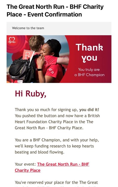 Ruby Watson is fundraising for British Heart Foundation