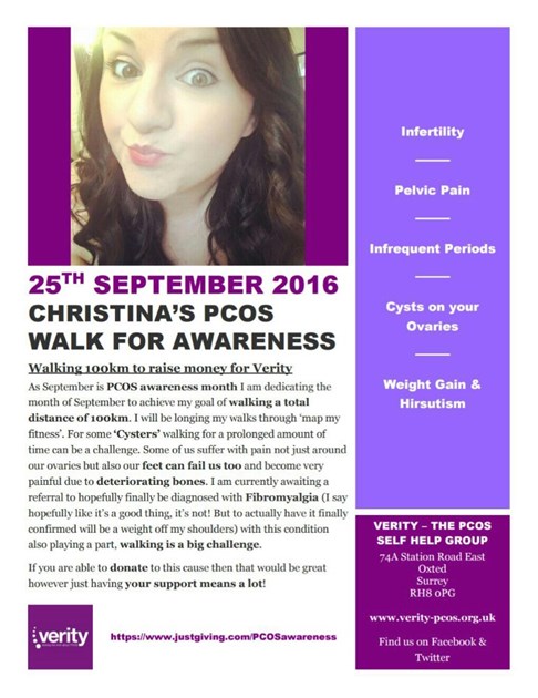 Christina Regan is fundraising for Verity The Polycystic Ovaries Self Help Group